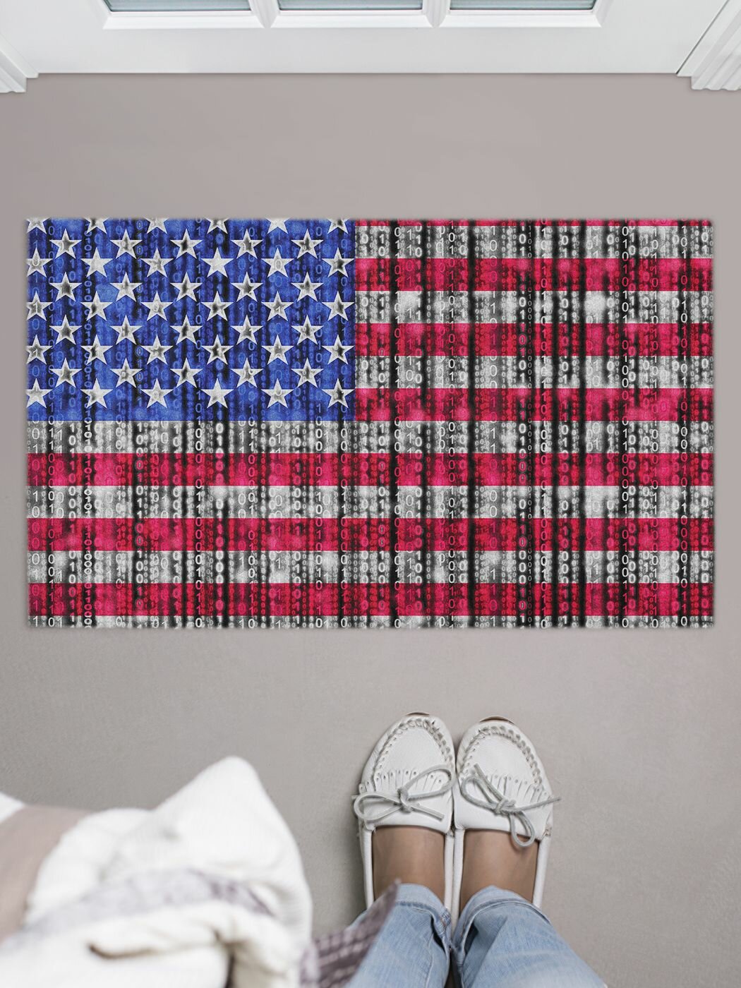 Коврик придверный в прихожую с принтом "Старый флаг" 45x75 см , JoyArty
