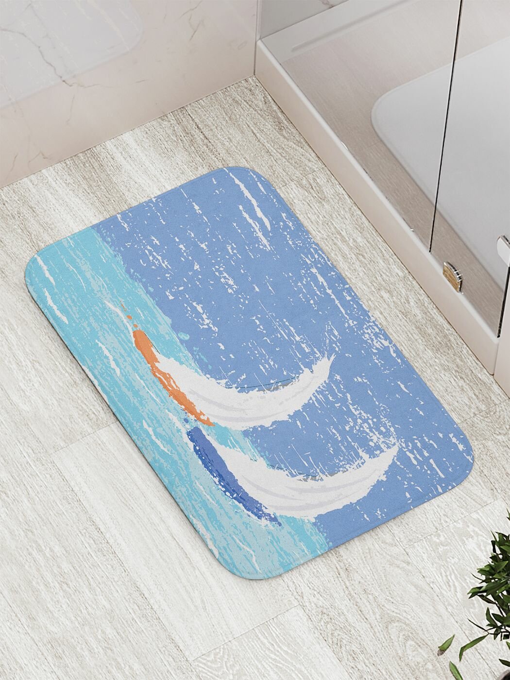 Коврик для ванной комнаты, туалета "Креативные парусники" противоскользящий, 52х77 см, JoyArty