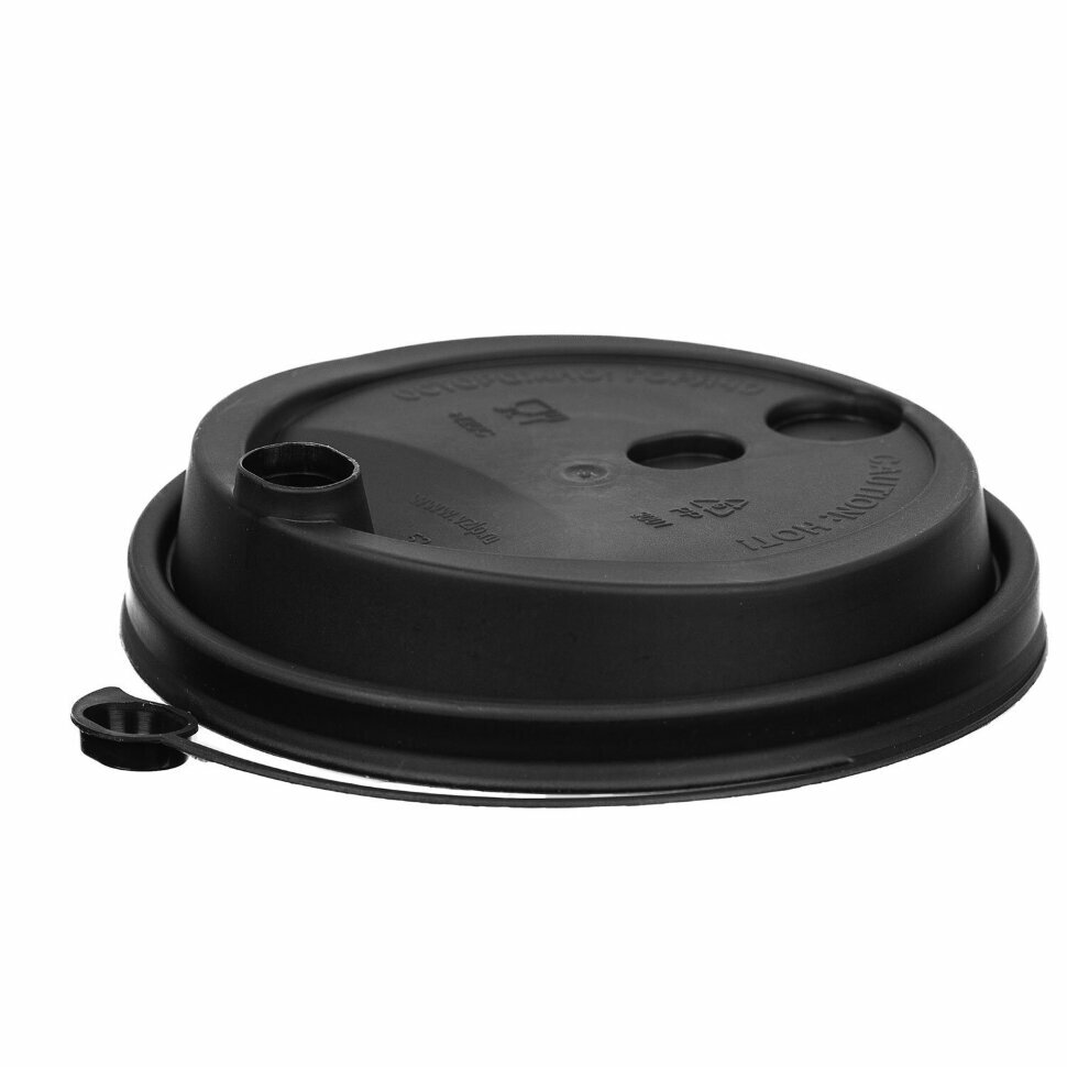 Крышка с питейником для бумажного стакана, диаметр 90 мм, матовая черная, ПП, взлп, 3001М/Ч, 1000 штук, 609234