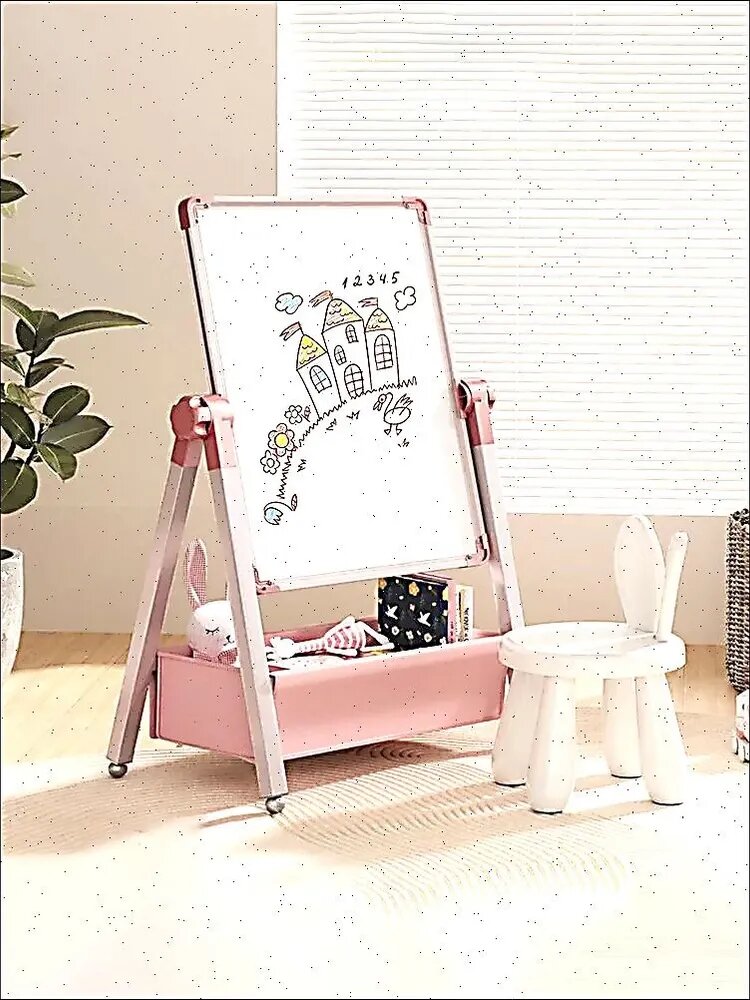 Мольберт детский двухсторонний, доска для рисования магнитная и меловая с аксессуарами, регулируемый по высоте, для детей