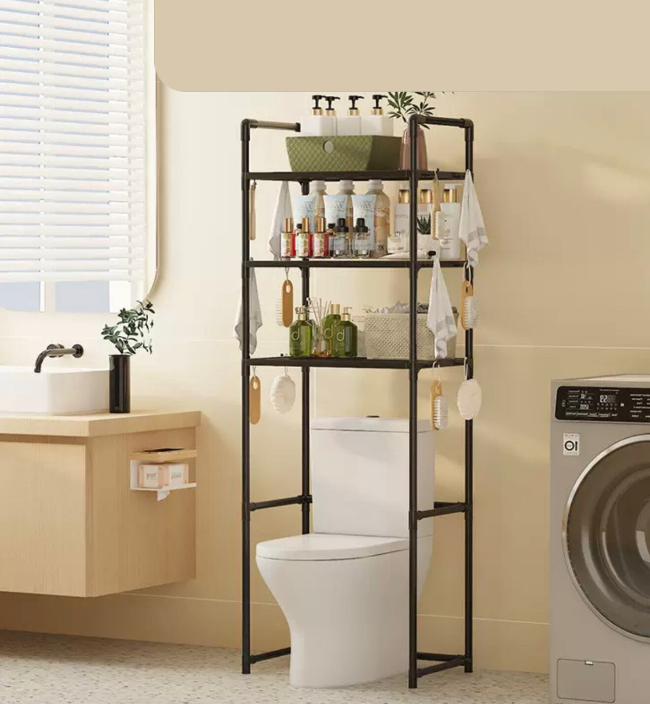 Полка-этажерка, стиль лофт, белая, компактная, для ванной комнаты