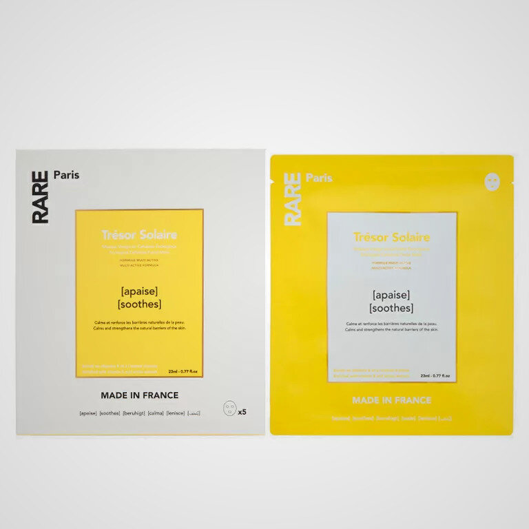Успокаивающая и укрепляющая тканевая маска для лица 5 шт RARE PARIS Tresor Solaire Cellulose Facial Mask Маска 5 шт