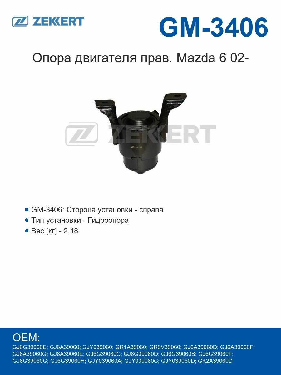 Zekkert Опора двигателя правая Mazda 6 с 2002 года