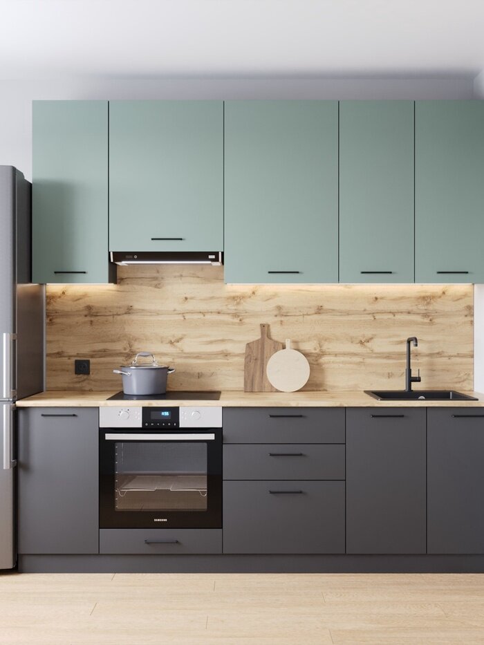 Кухонный гарнитур прямой «изумруд», 2400×600 мм, столешница 38 мм, цвет антрацит/муссон/вотан