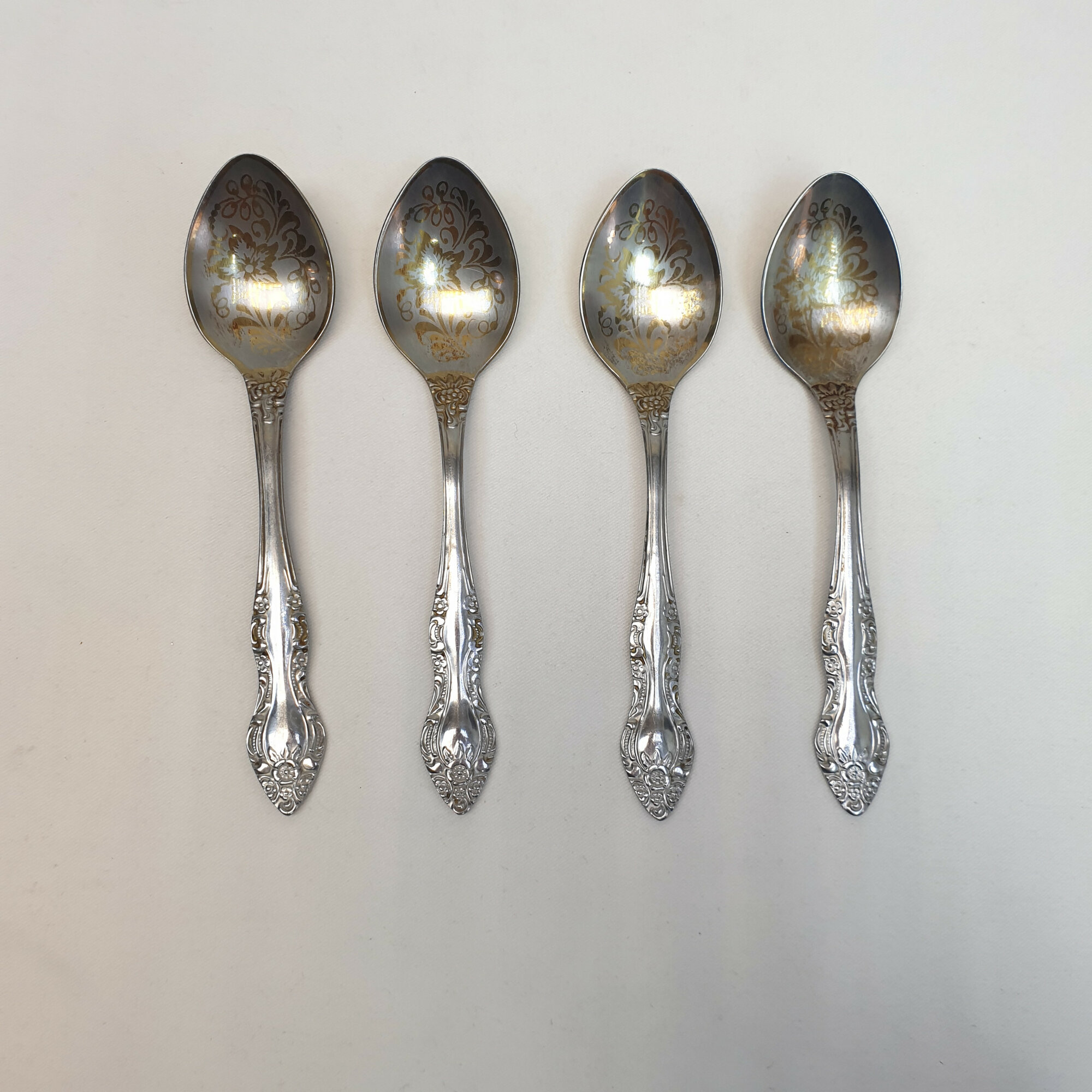 Набор чайных ложек 4 штуки, рисунок, нержавейка. Винтаж, СССР