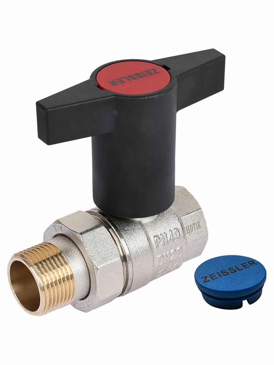 Кран шаровой с американкой маховик пластмассовый 3/4" НР/ВР ZEISSLER ZSv.201.0305N