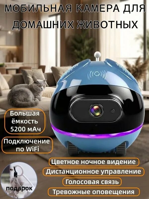Мобильная камера для младенцев и домашних животных синяя Type-C 5200 мАч ночное видение