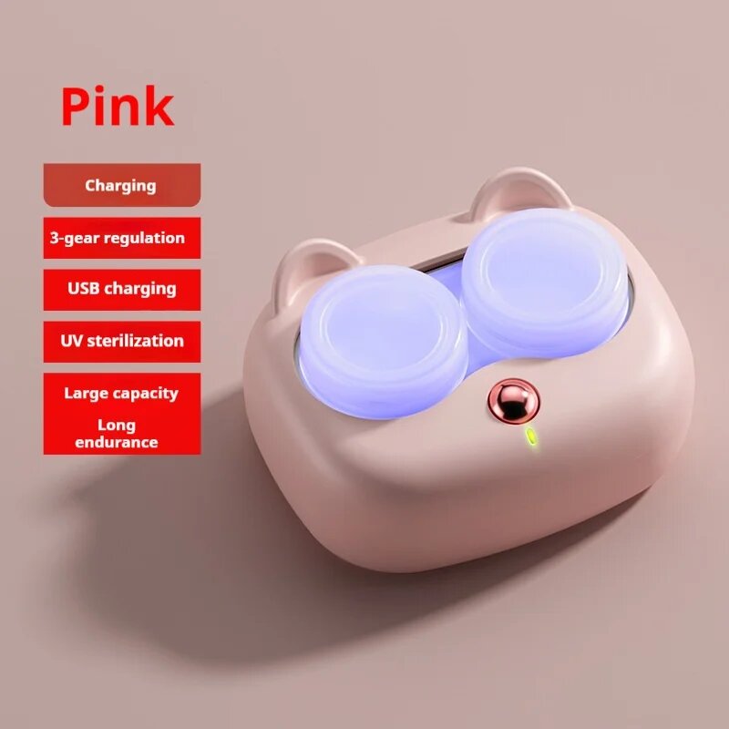 Розовый ультразвуковой очиститель линз, USB, UV, 3 режима