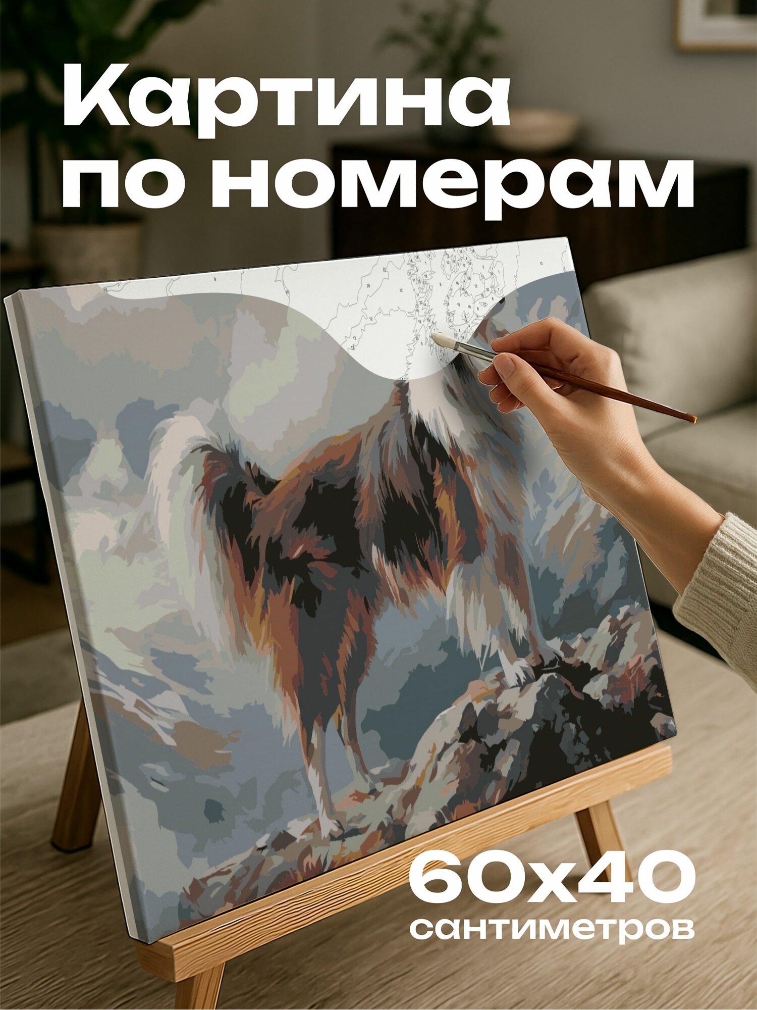 Картина по номерам 60x40 см, картина, масло, колли, горная тропа, приключения, жизнь, величественная, склонность, цена
