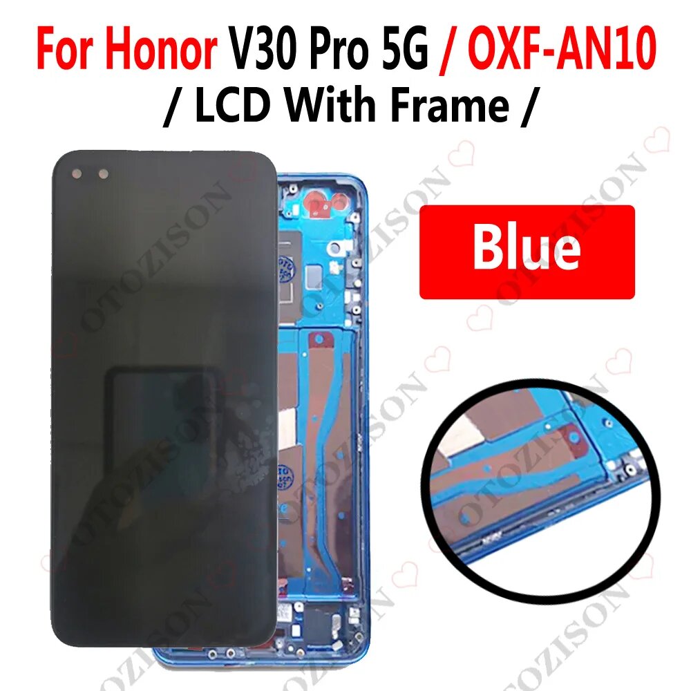 ЖК-дисплей с рамкой для Honor V30 Pro, ЖК-дисплей OXF-AN10, вид на экран 30 V30, V30 pro--Blue Frame