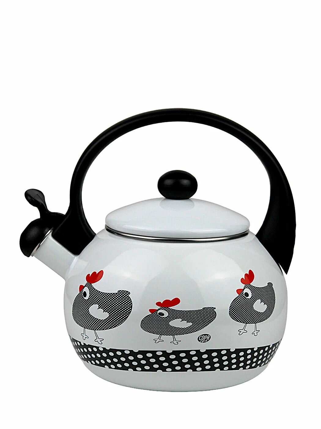 Чайник 2,2 л. эмалированный со свистком Kamille KM 1032 с черной бакелитовой ручкой (белый)