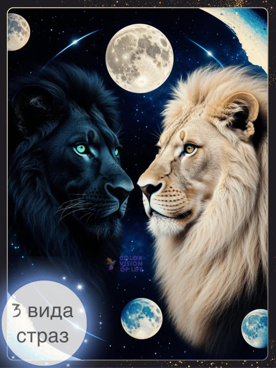 Алмазная мозаика 40x50 "Львы Инь-Ян" | На подрамнике