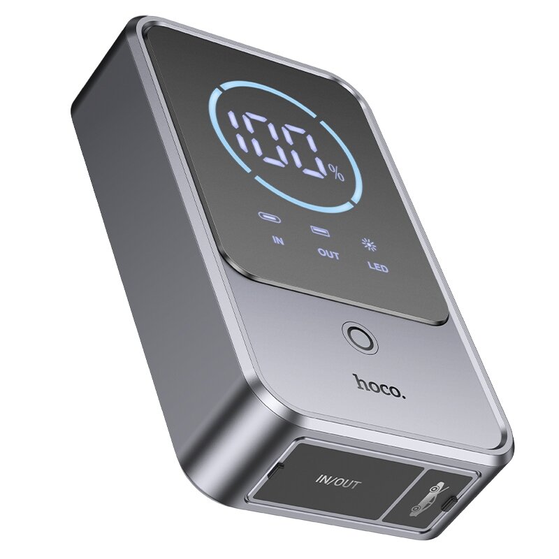 Универсальный Доп. Аккумулятор 10000mAh, QS7, HOCO, 12V(запуск двигателя авто)+2USB (5V/2A)+ фонарик, с дисплеем, черный
