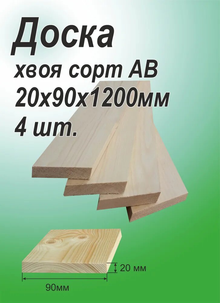 Доска строганная деревянная 20х90х1200, 4 штуки