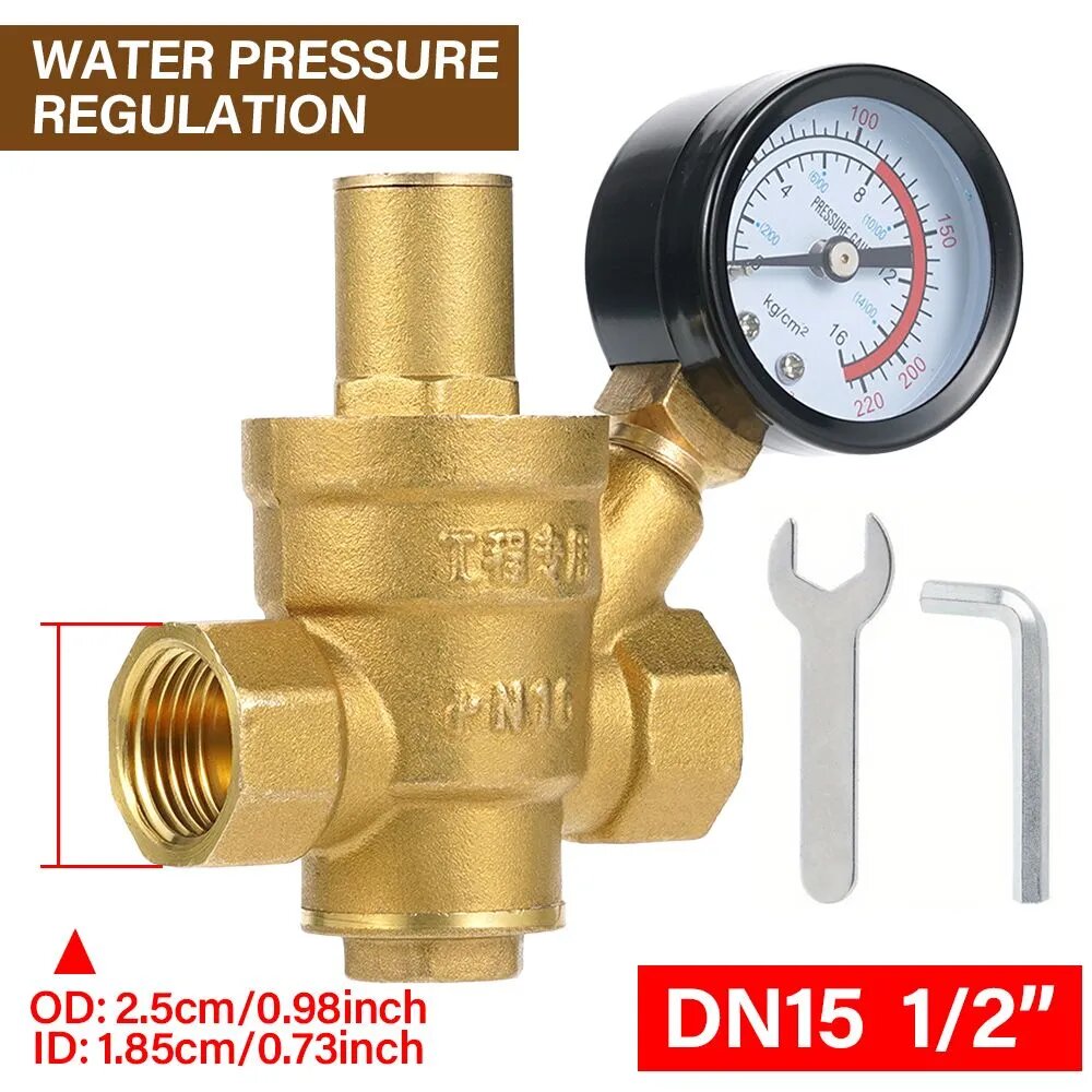 Клапан подпиточный с манометром Регулятор-редуктор давления TIM 1/2 с манометром