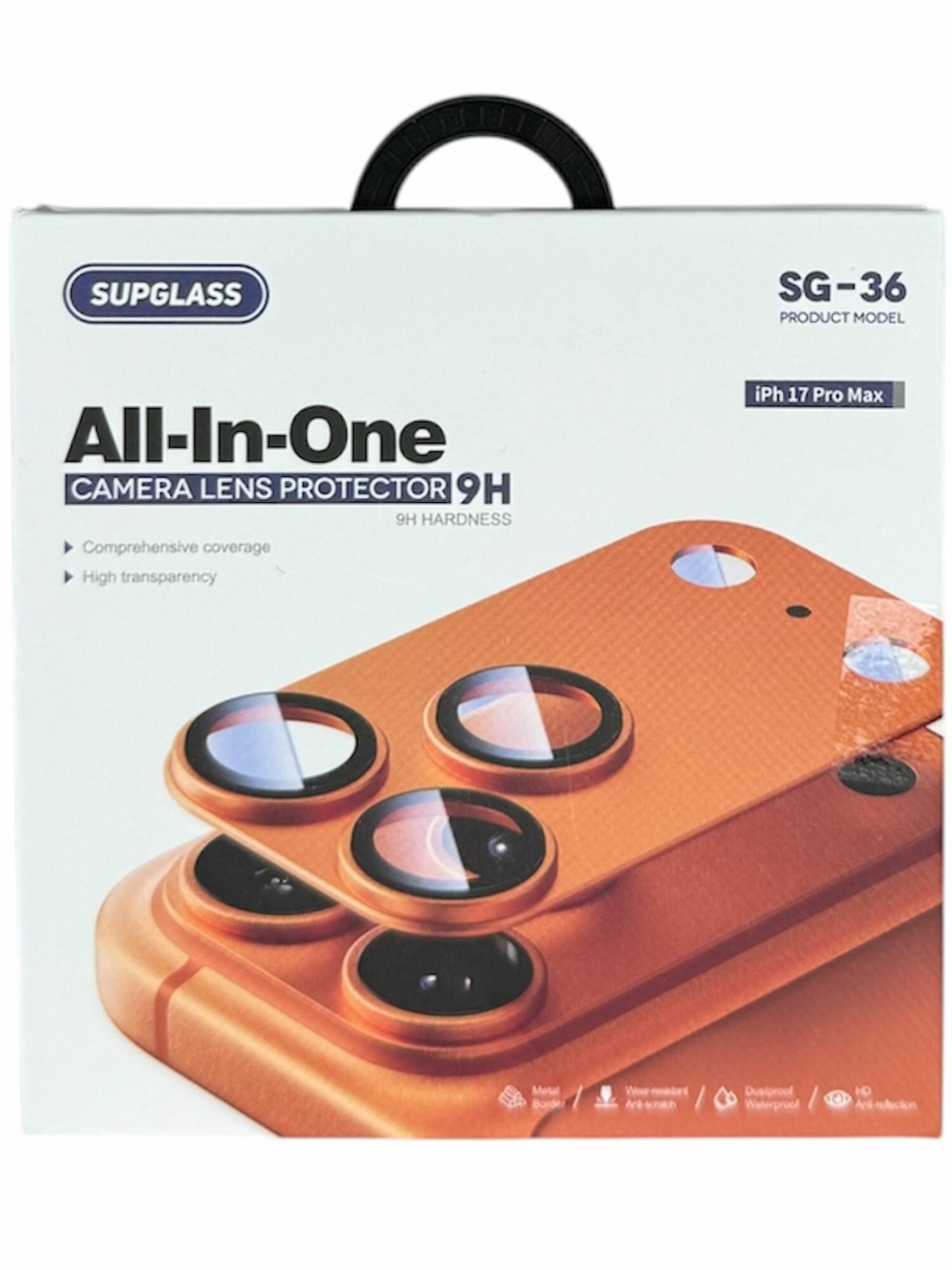 Защитные Линзы SUPGLASS на всю камеру для телефона iPhone 17 Pro Max, PREMIUM camera lens, цвет Orange (оранжевые)
