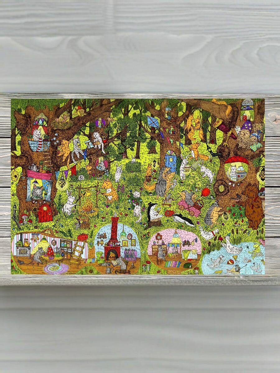 Плакат в детскую комнату Лес чудес Лето Постер для дома 42 см на 30 см