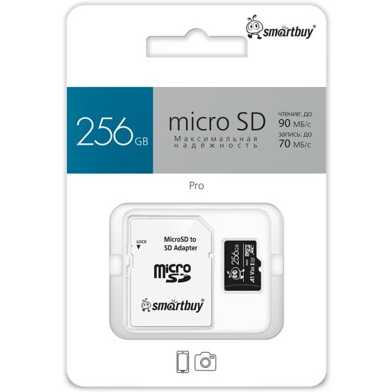 Карта памяти Smartbuy micro SDXC 256Gb Pro UHS-I U3 + ADP (90/70 Mb/s)