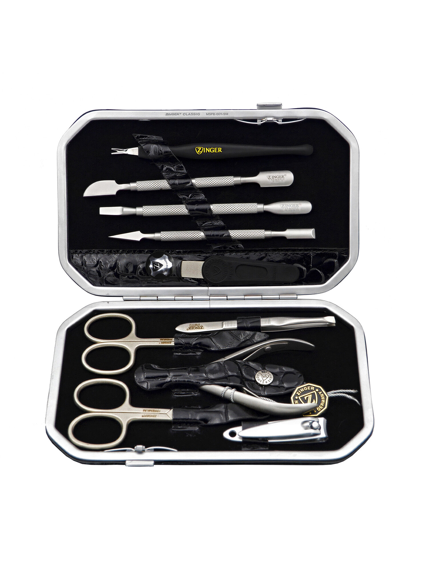 Маникюрный набор Zinger MSFE-801 SM, 10 предметов, с книпсером, натуральная кожа