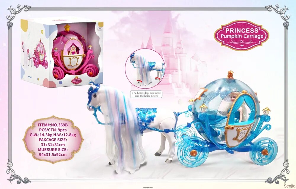 Карета с лошадью для куклы Барби Princess Pumpkin Carriage Голубая для девочек с лошадью