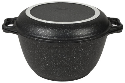 Казан литой 4л с крышкой-сковородой, антипригарный, мраморный, Kukmara