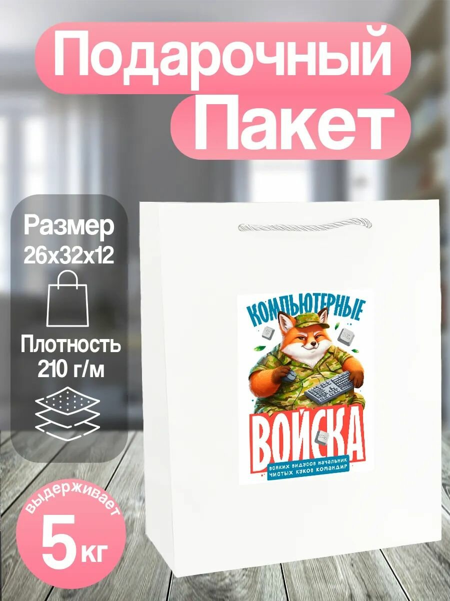 Пакет подарочный на 23 февраля, упаковка для подарка, 26х31 см