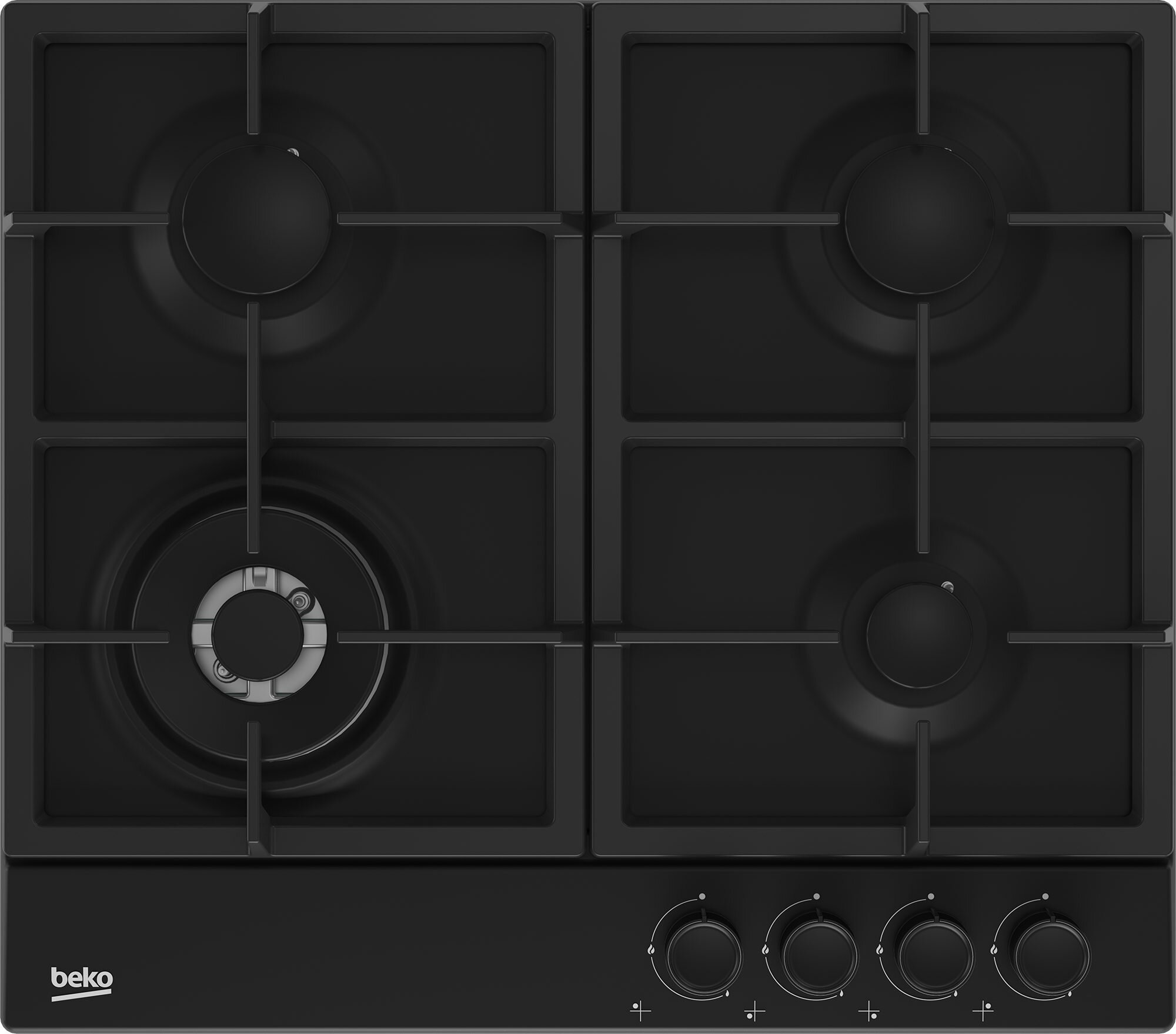 Газовая варочная панель Beko BHGM6422K5WB, эмаль, ВОК конфорка, черный