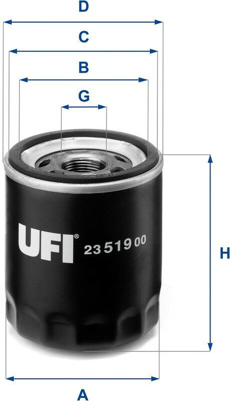 Фильтр масляный UFI 23.519.00 Dodge Caliber 06->, Jeep Patriot 2.4 08->, Suzuki Grand Vitara Jb 3.2 4wd 09->
