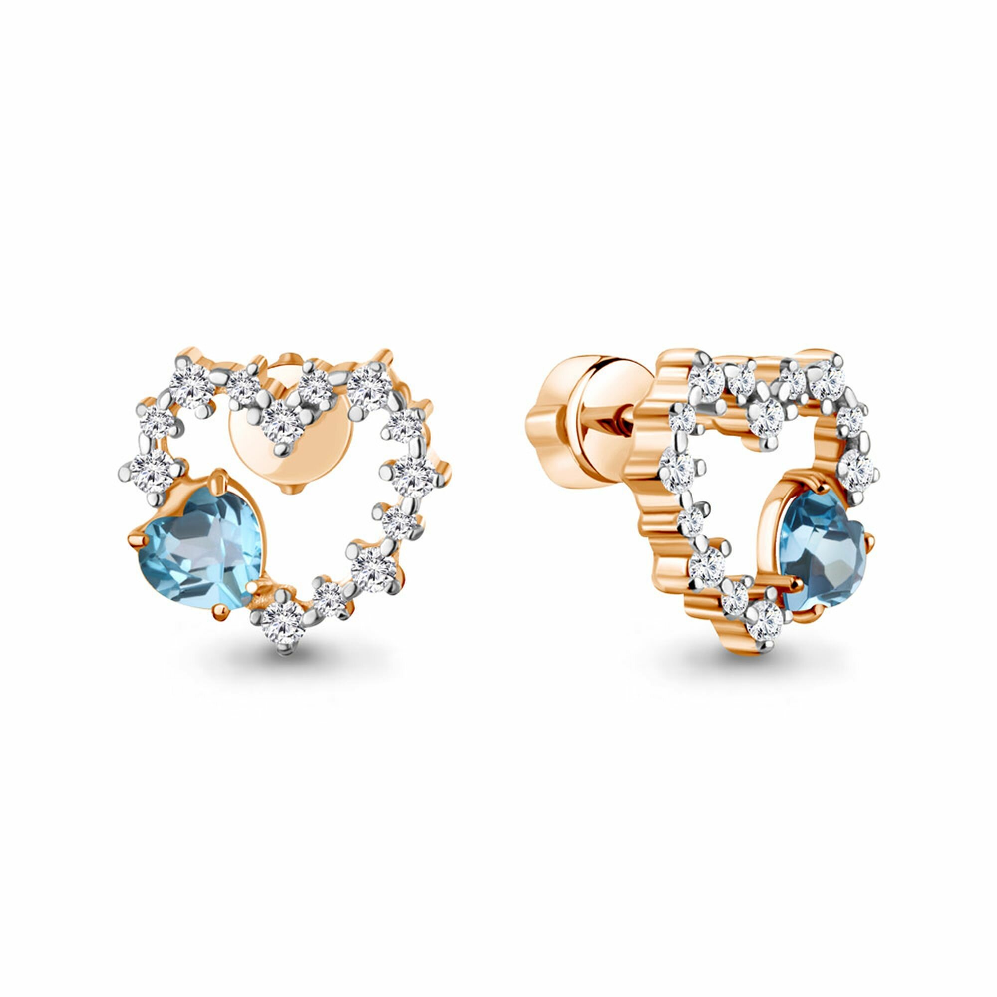 Серьги, серебро, 925 проба, золочение, топаз, фианит