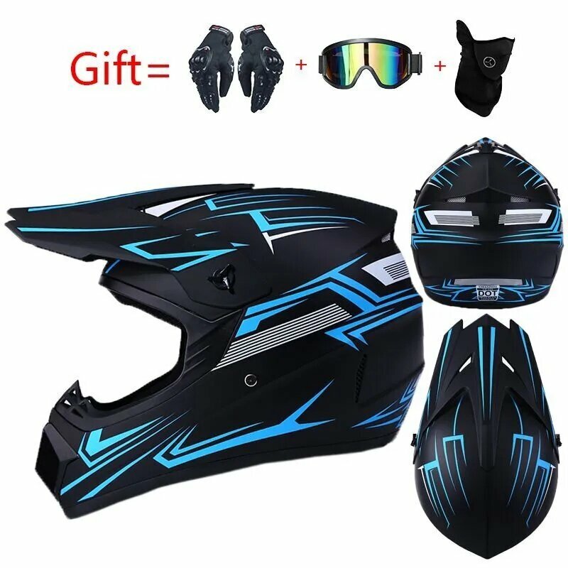 Мотошлем, цвет: лазурный, черный матовый, размер: M