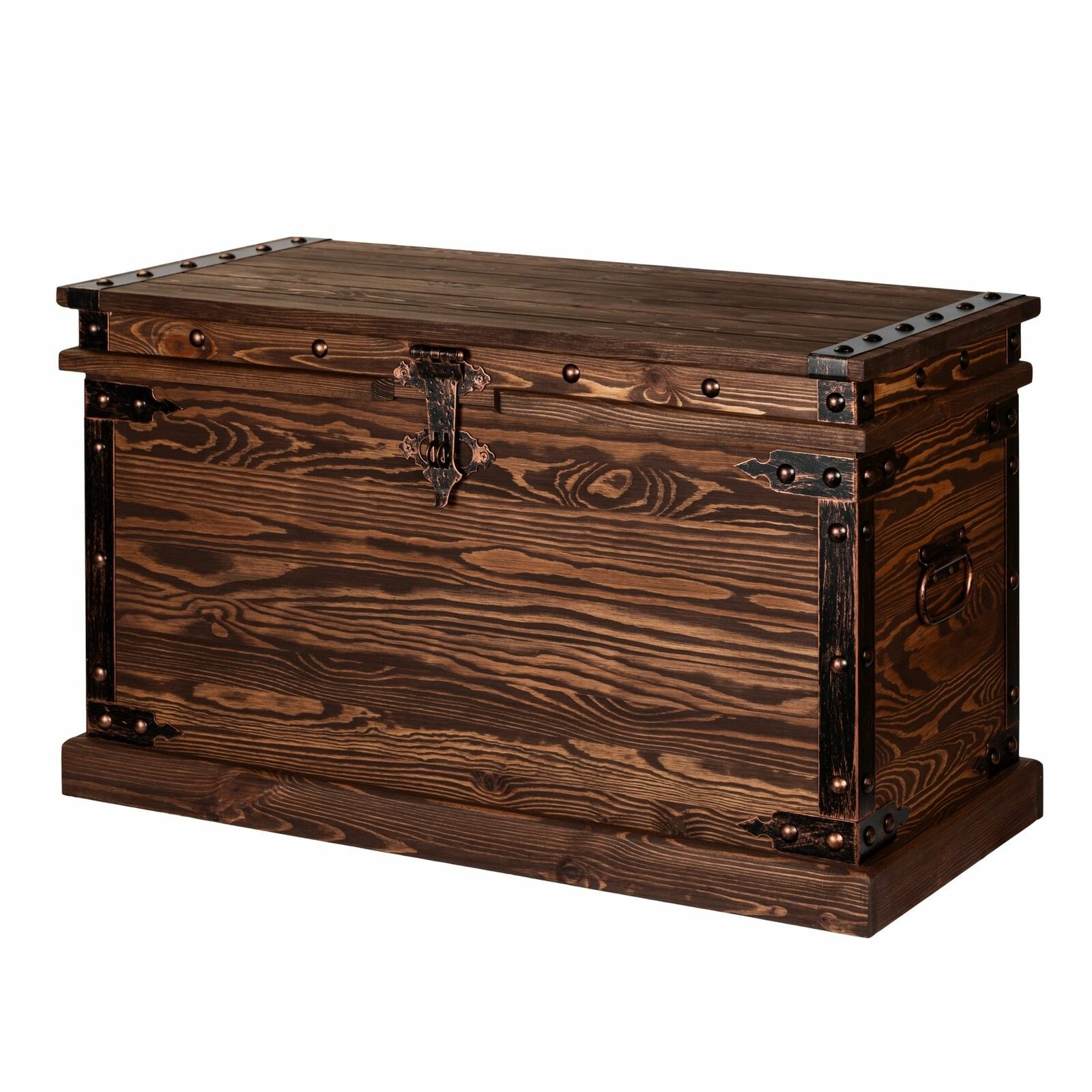 Сундук "викинг" из массива сосны (с прямой крышкой) (орех)