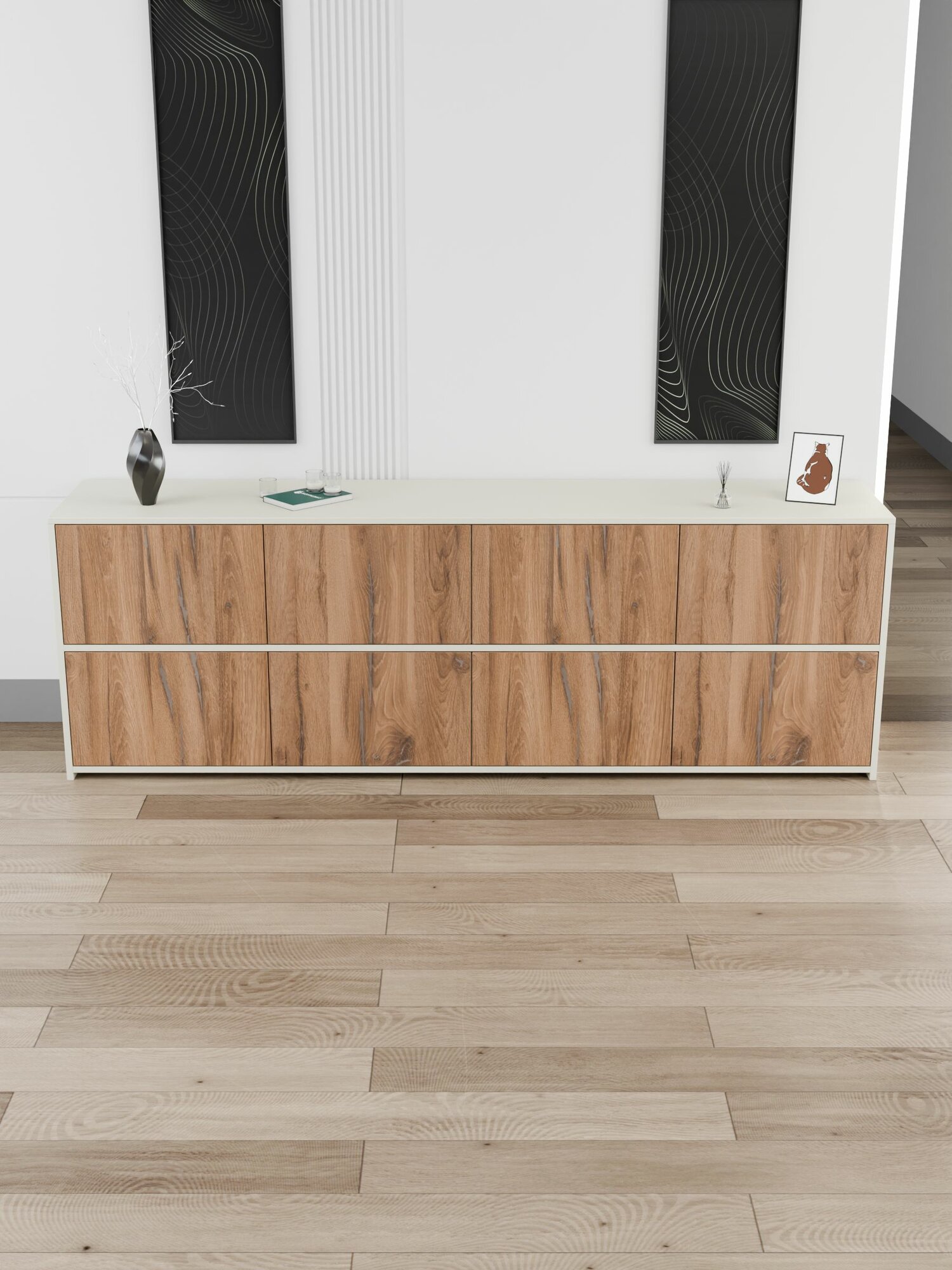 Изумлит Комод для белья и одежды Каллисто 200х66.8х40 см, бежевый/дуб крафт табачный