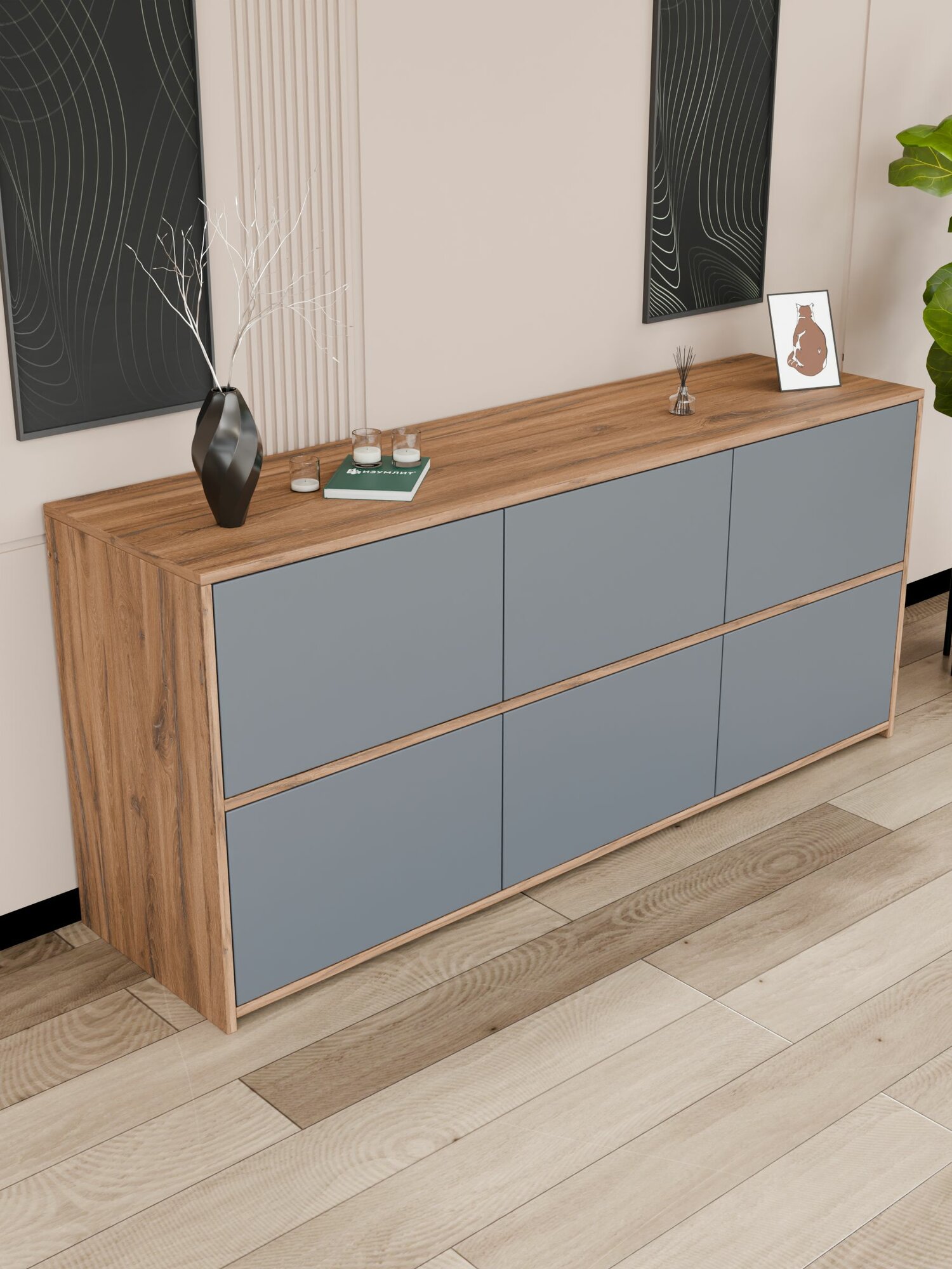 Изумлит Комод для белья и одежды Каллисто 150х66.8х40 см, дуб крафт табачный -графит