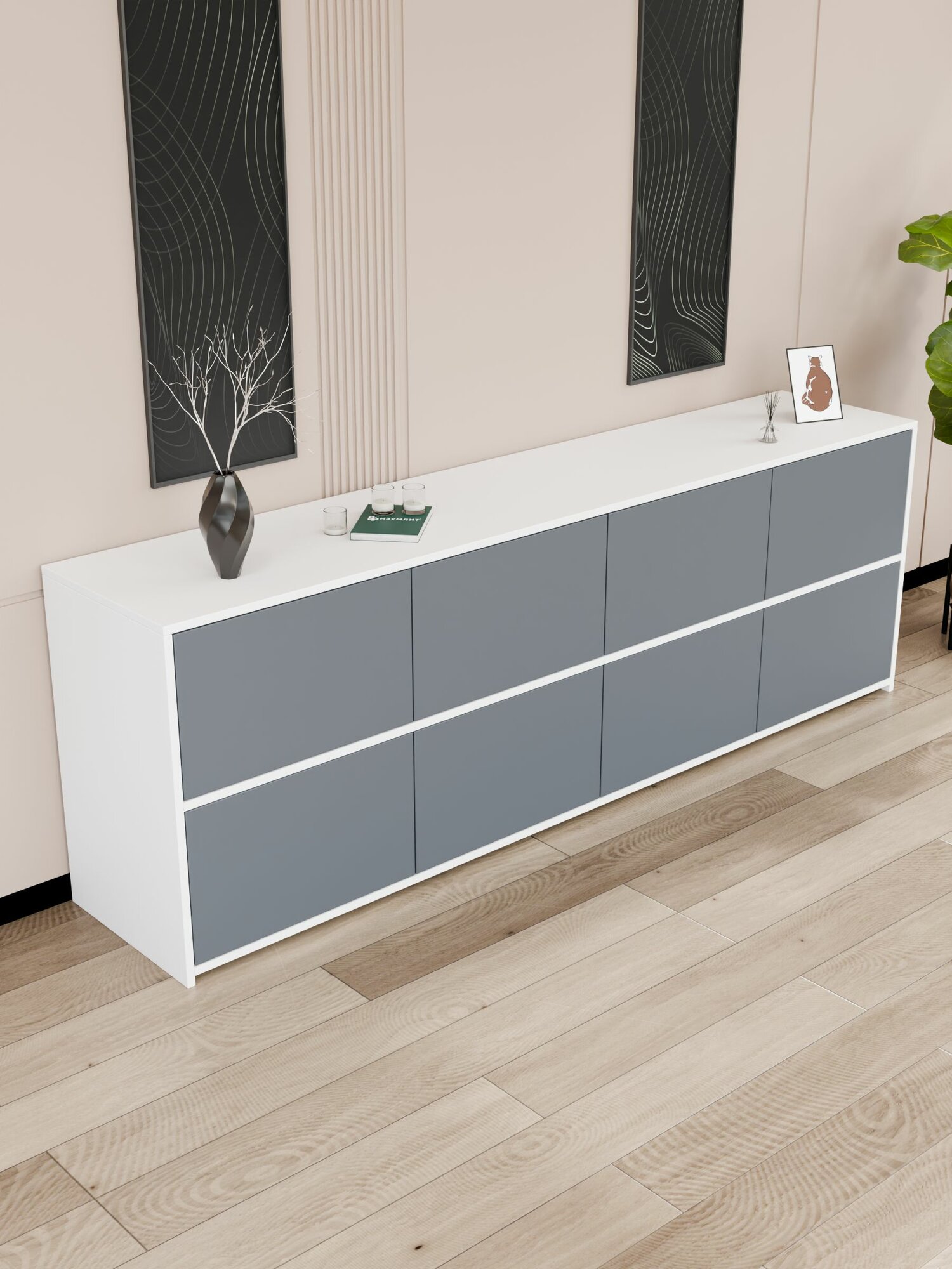 Изумлит Комод для белья и одежды Каллисто 200х66.8х40 см, белый/графит