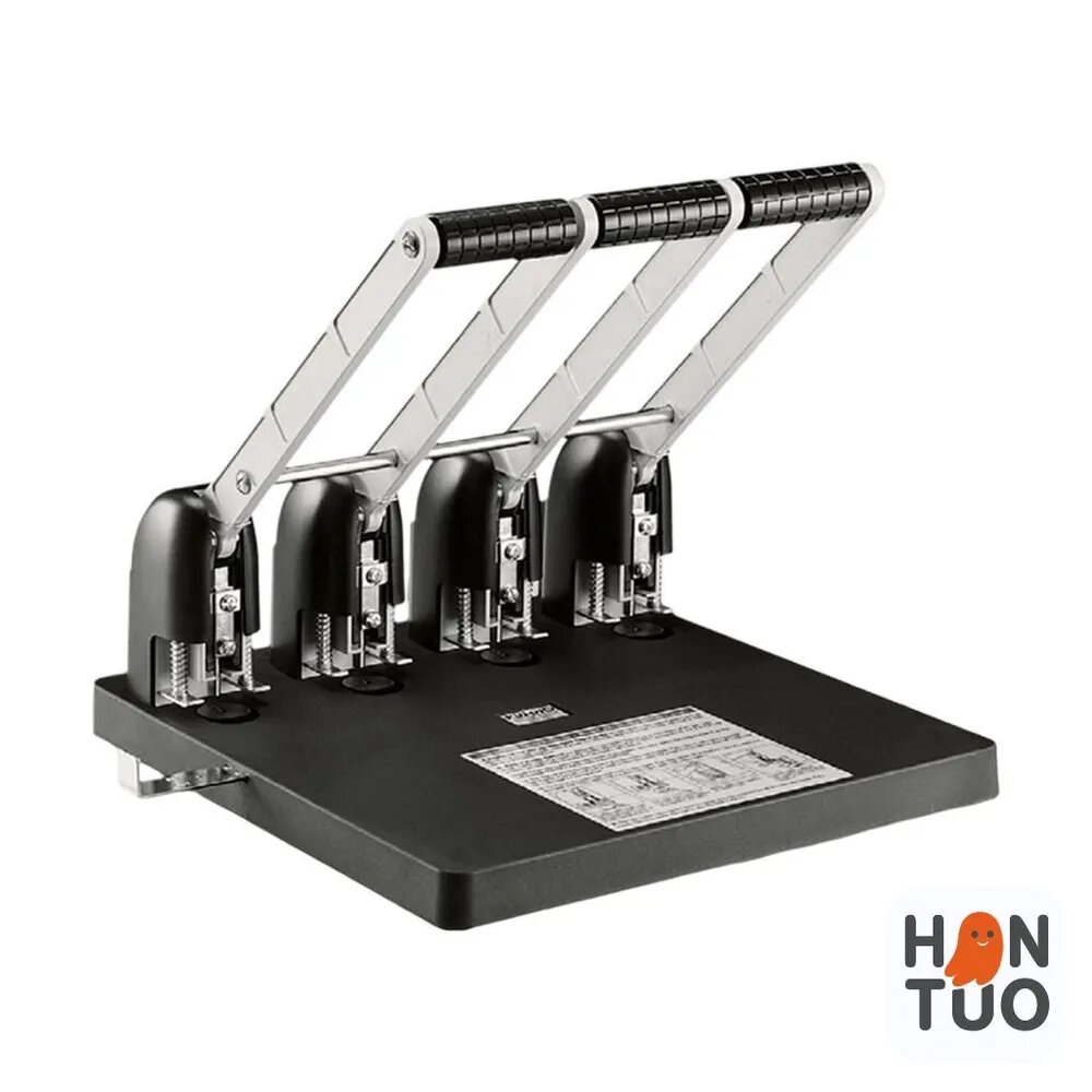 Дырокол HON TUO, 4 отверстия, черный, для бумаги, металла и пластика, 1 шт.