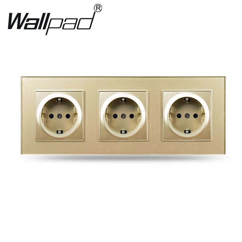 Wallpad Тройная настенная розетка со стеклянной панелью 3 Gold Glass