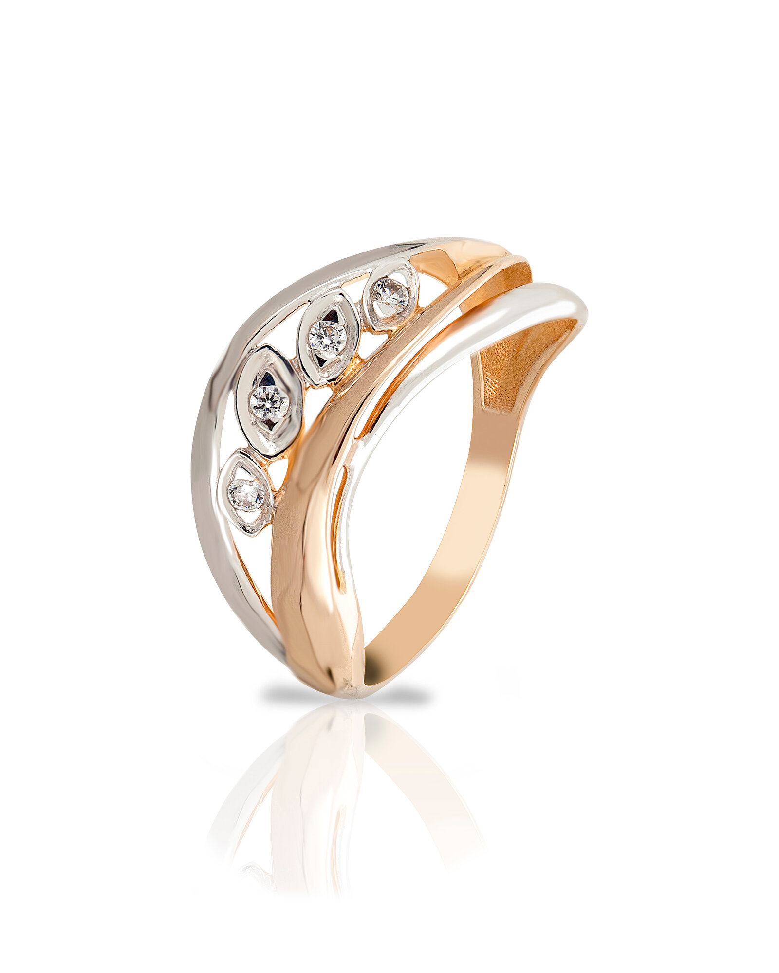 Кольцо на фалангу, красное золото, 585 проба, родирование, фианит