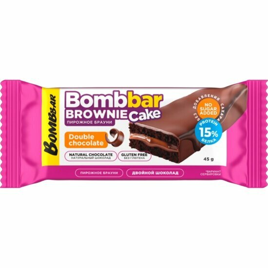 Пирожное протеиновое Bombbar Brownie Cake глазированное с начинкой вкус Брауни Двойной шоколад 45г