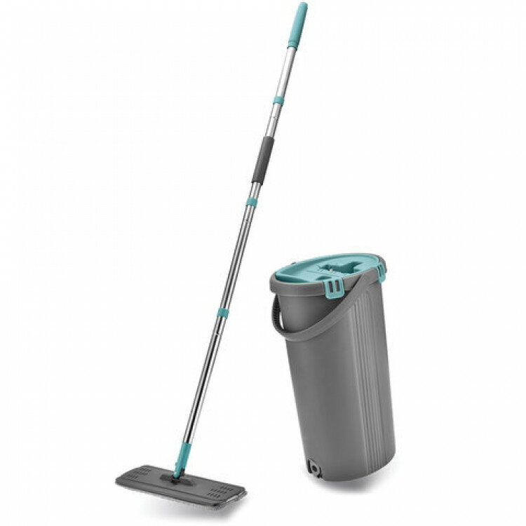 Швабра с отжимом и ведром 8л/7л двухкамерное, насадка из микрофибры карманы с 2-х сторон, серый, Light Mop, MILEY, 901-618