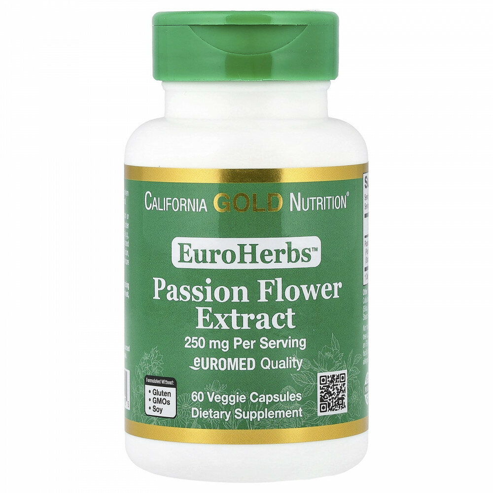California Gold Nutrition, EuroHerbs®, экстракт пассифлоры, качество Euromed, 250 мг, 60 растительных капсул