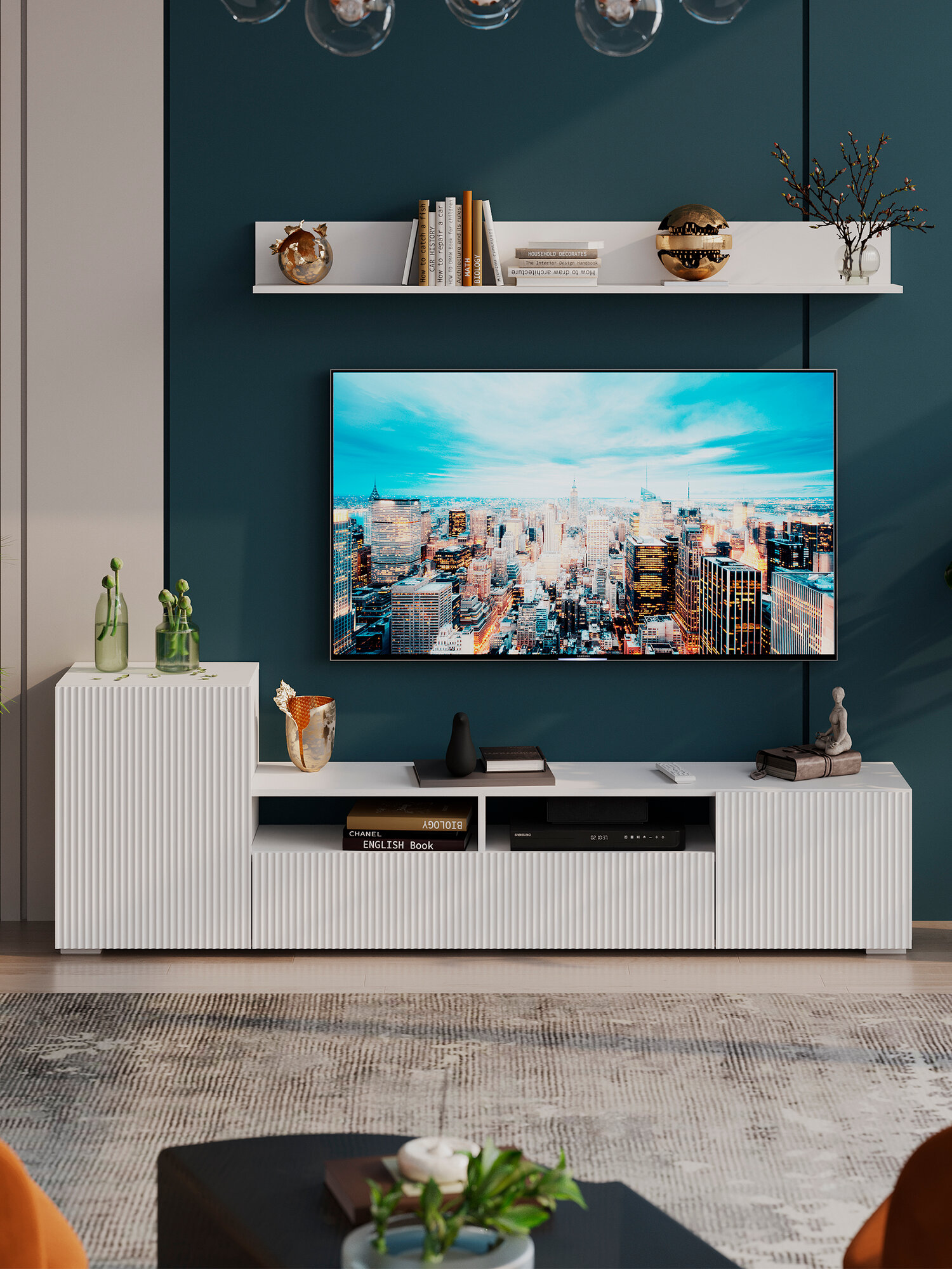 Гостиная Мебель Трия 193х34,9х61,2 Сильвия Тип 2 Белый Ясень, Белый матовый