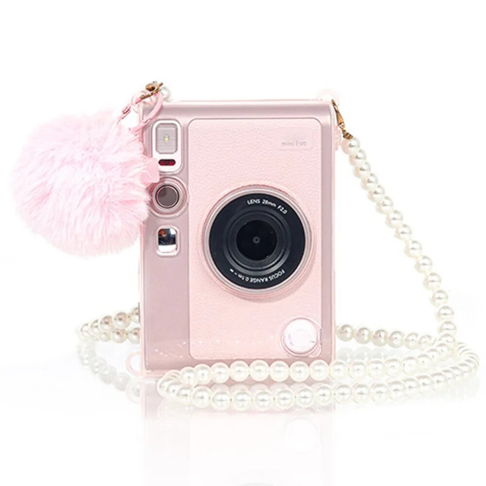 Розовый чехол для Fujifilm Instax Mini EVO с цепочкой