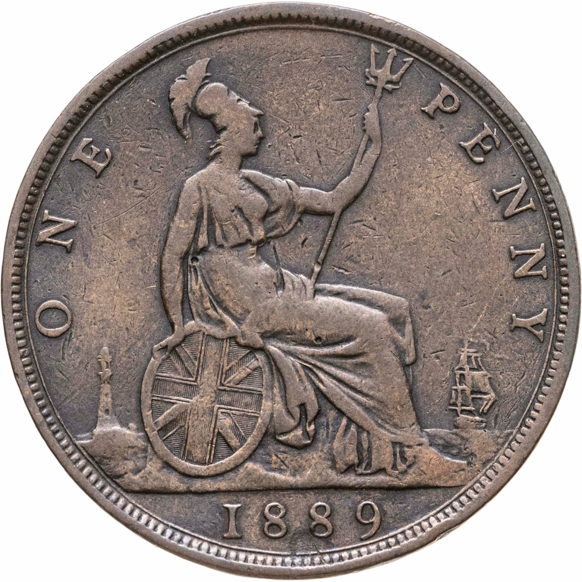Великобритания 1 пенни penny 1889, Бронза, в сохранности F