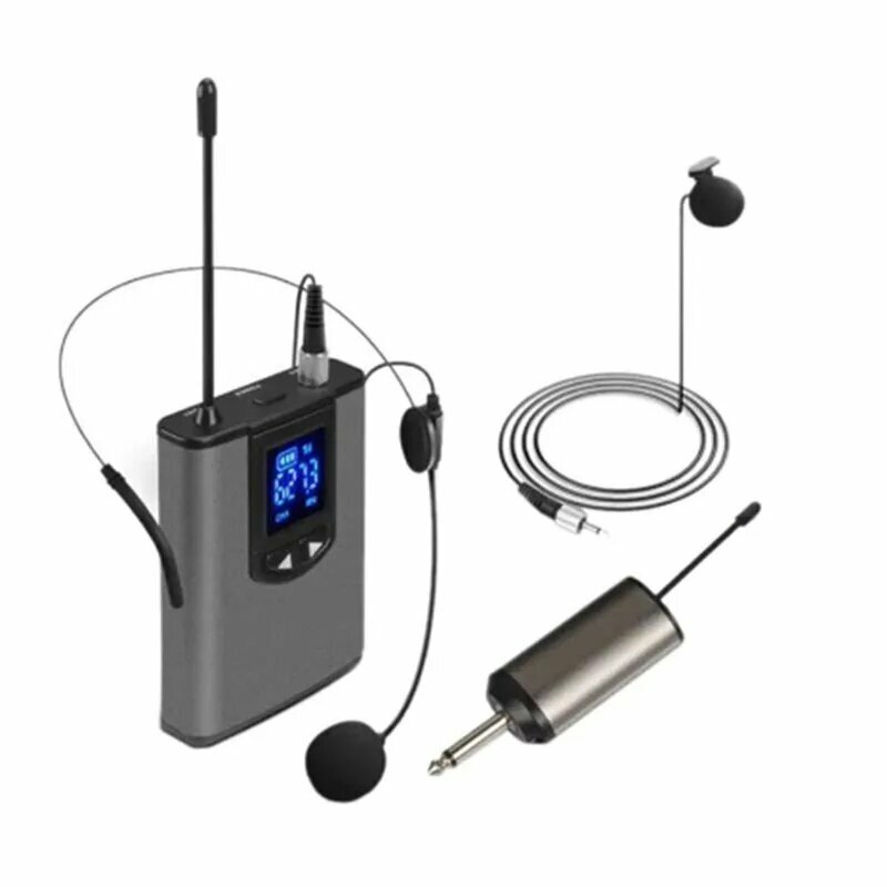 Портативная беспроводная гарнитура UHF/ петличный петличный микрофон с поясным передатчиком и приемником, выход 1/4 дюйма (A)