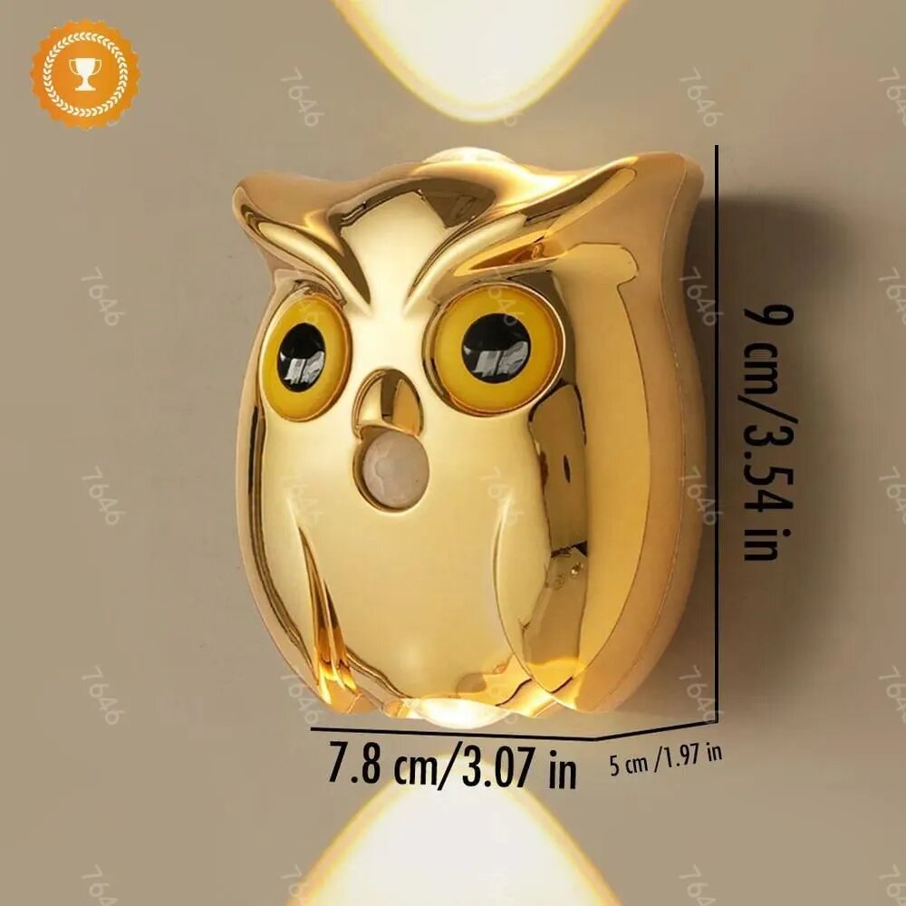 GM Золотой USB Owl Light Sensor, Настенный сумеречный выключатель для освещения, 9x7.8x5 см