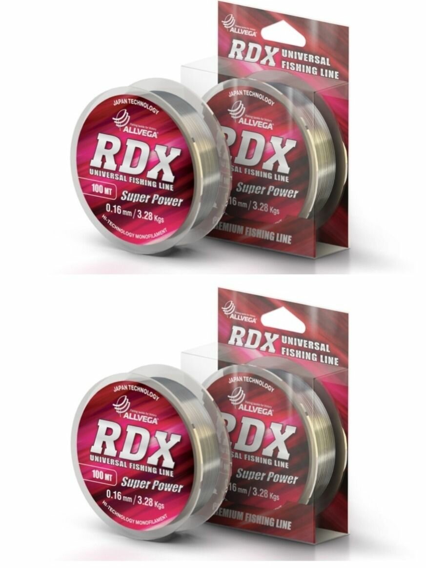 Леска для рыбалки RDX монофильная универсальная 100м 016мм 3.28кг прозрачная набор 2шт.