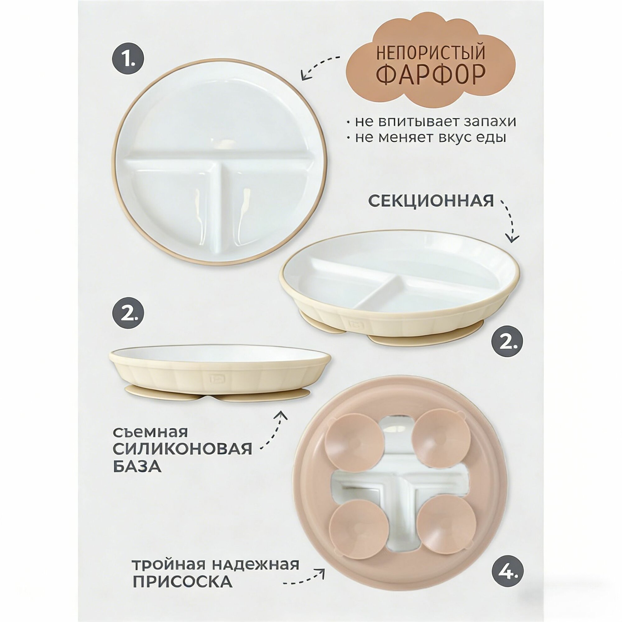 Керамическая тарелка для детей с присосками антискользящая 21 см 1 шт