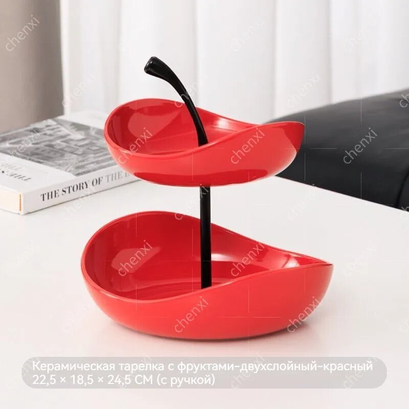 Фруктовница 3-х ярусная, из ABS пластика, керамики и металла, красная, 1 шт — фото 1