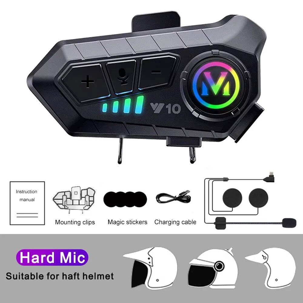Bluetooth гарнитура для мотошлема Y10, жесткий микрофон