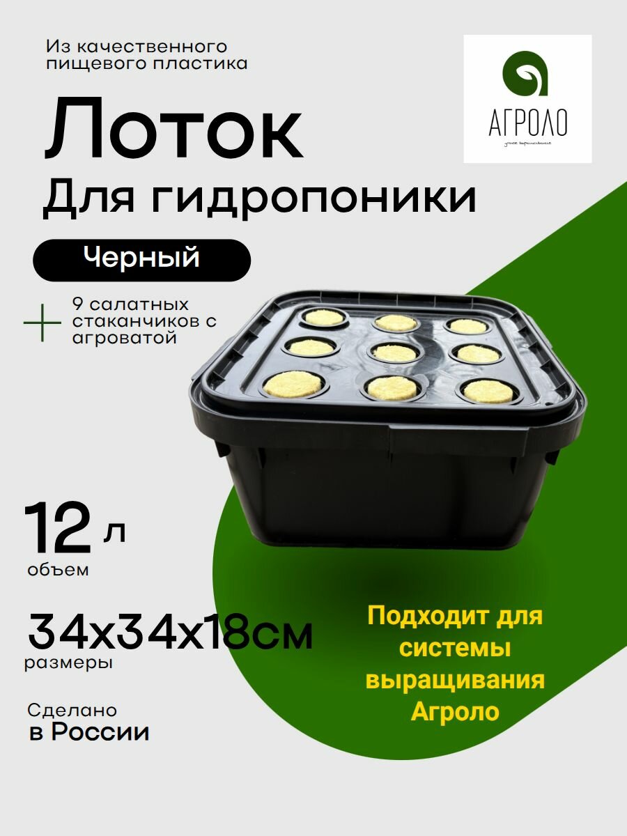 Лоток для гидропоники 12л Черный, 9 стаканчиков, Настольная садовая ферма, Система выращивания агроло